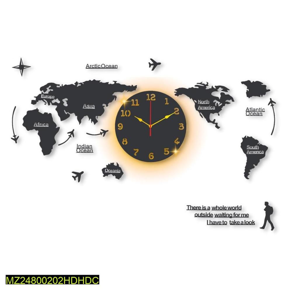 World map design laminated wall clock with backlight | Daraz.pk