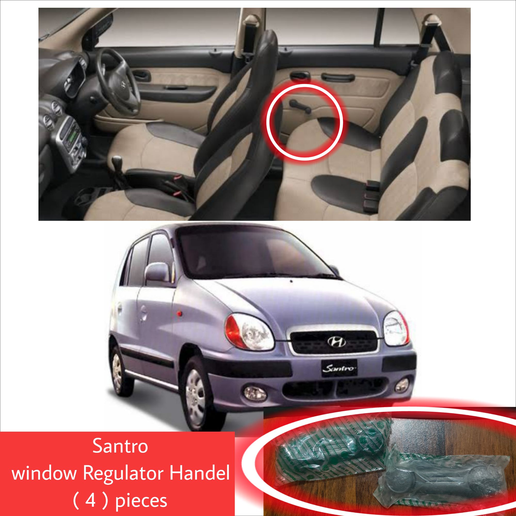 Santro Window Regulator Handel ( 4 ) pieces for all Doors Hyundai ...