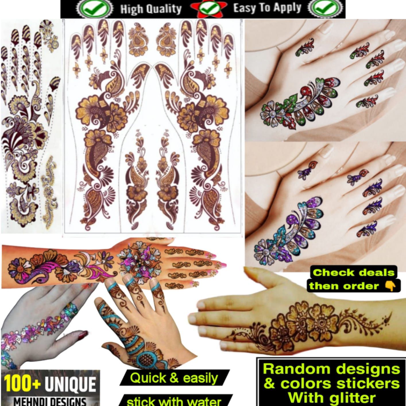 High quality Mehandi stickers Glitter sheets multicolor designs For events/party/wedding/bridal ...