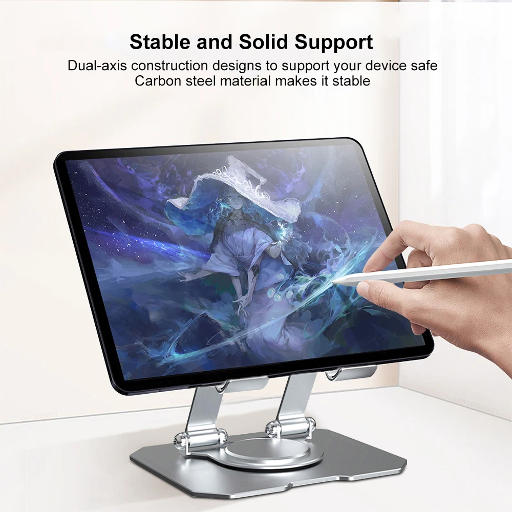Tablet Holder Carbon Steel Stand with 360° Rotation Adjustable Stand ...