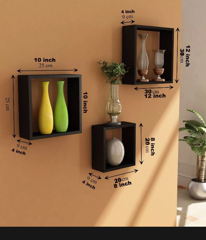 set of 3 wall mounted wooden shelf box shape storage shelf ,book shelf ...