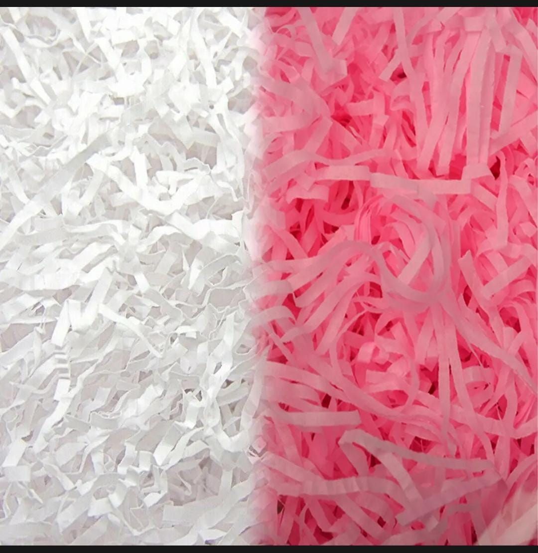 WHITE PINK Shredded Paper Color Filler Crinkle Cut Paper Shred Gift ...