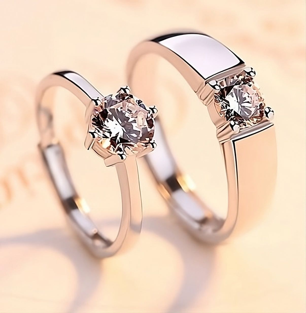 Classic Couple Rings For Men Women CZ Stone Trendy Wedding Lovers' Ring ...