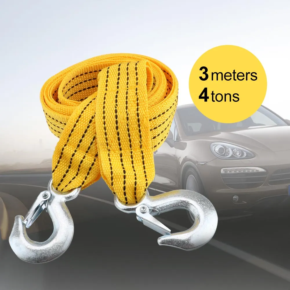 3M 3Tons Car Towing Rope Tow Strap Nylon Alloy Steel Hook Emergency ...
