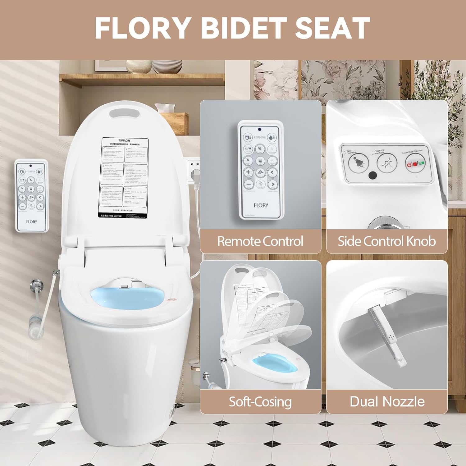 German Imported R FLORY FDB608 Electronic Smart Bidet Seat Bidet ...