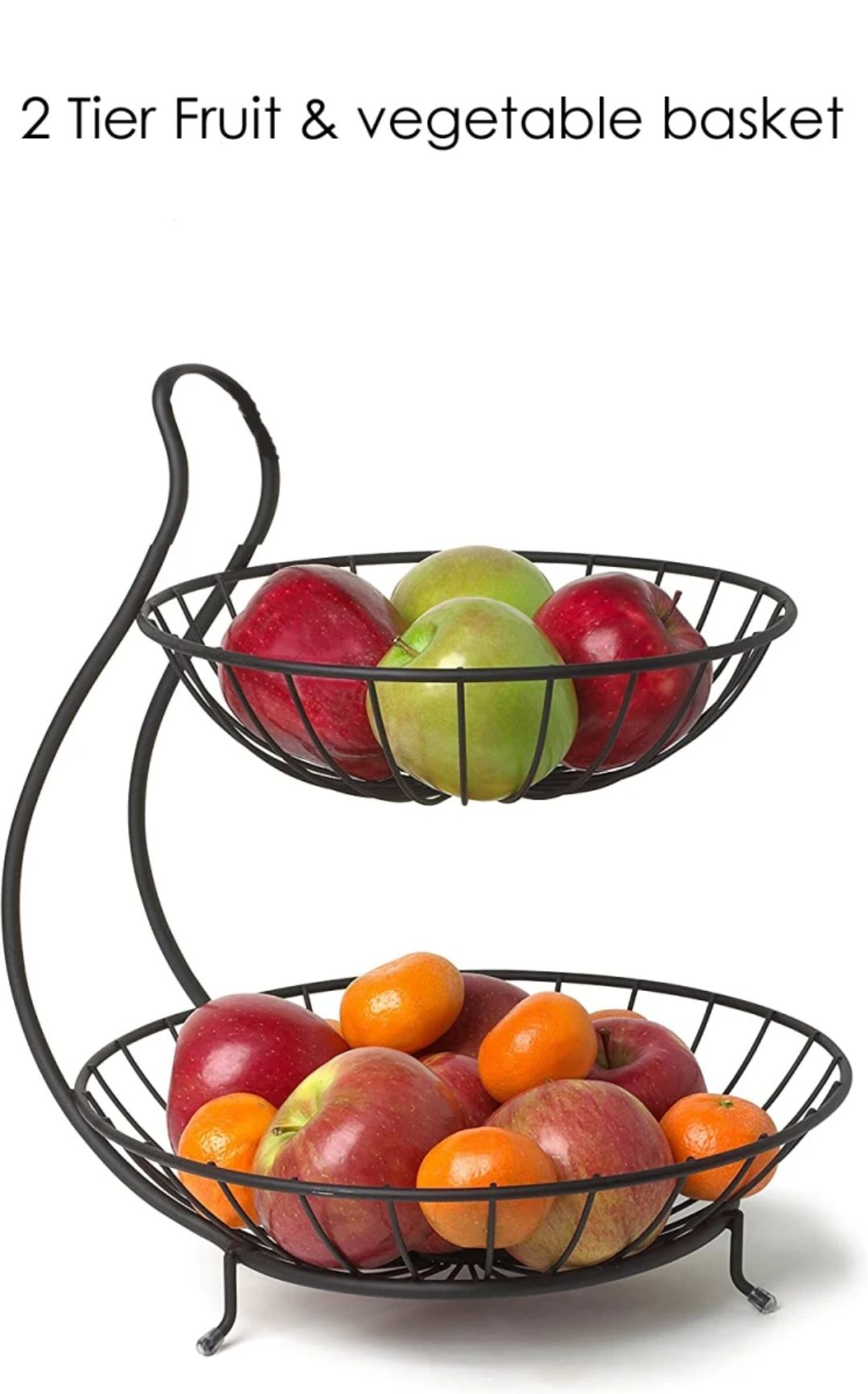 Double Layer Iron Fruits Basket in Black/Vegetable Stand/Kitchen ...