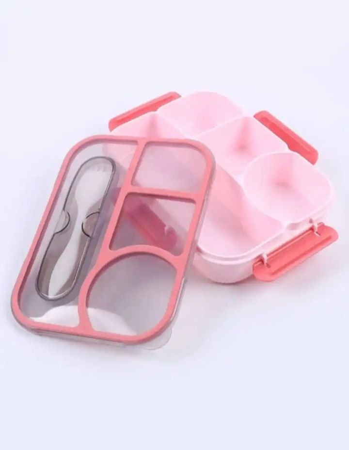 4 Compartments Bento Box With Fork, Kids Lunch Box with Accessories, Lunch Box, Kids School ...