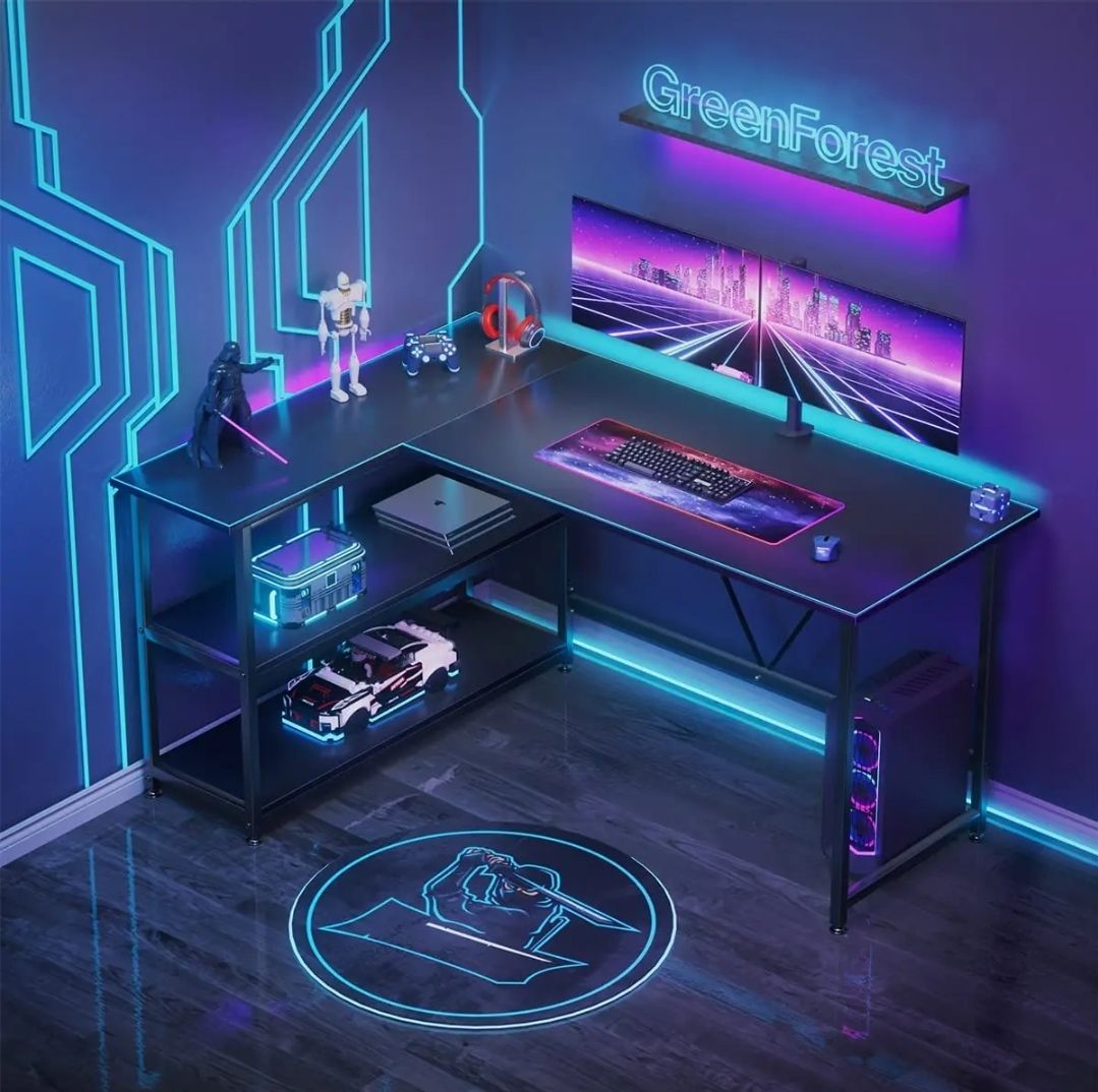 L Shaped Desk with Storage Shelves Corner Computer Desk PC Laptop Study ...