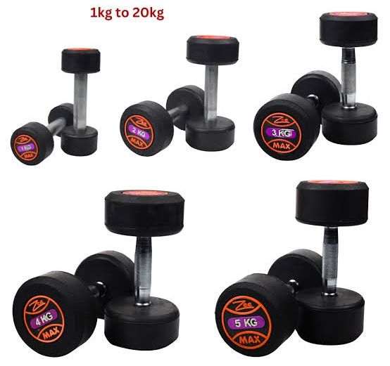 PAIR OF (2)Rubber coated dumbles/ high quality dumbles 1kg/2kg/3kg/4kg ...