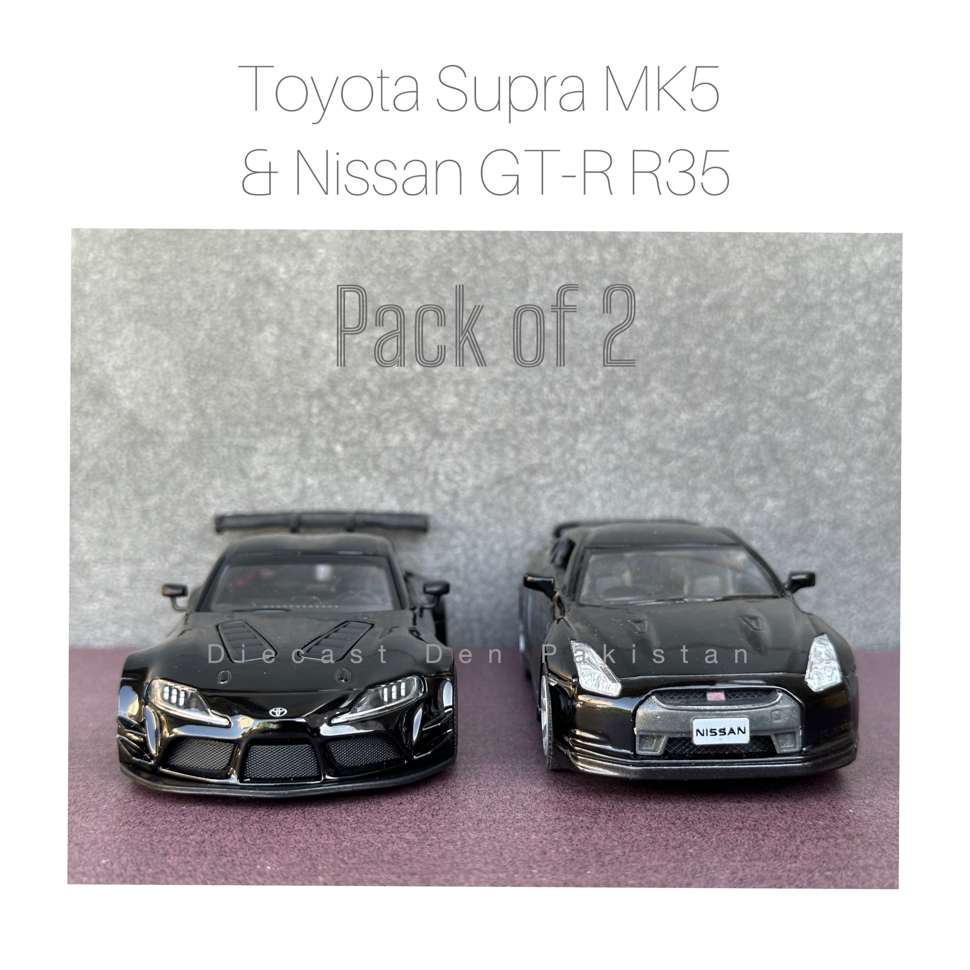 Toyota Supra MK5 Nissan GTR R35 Black Pack of 2 Kinsmart Cars | Size of ...