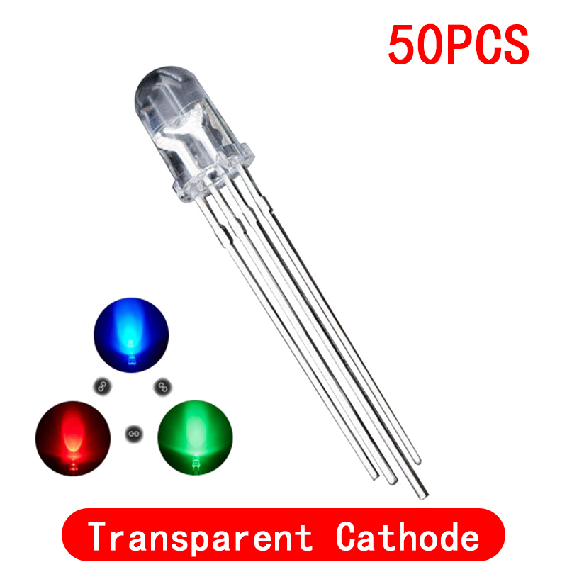 50PCS 5mm full-color LED RGB red/green/blue Common Cathode/Anode Four ...