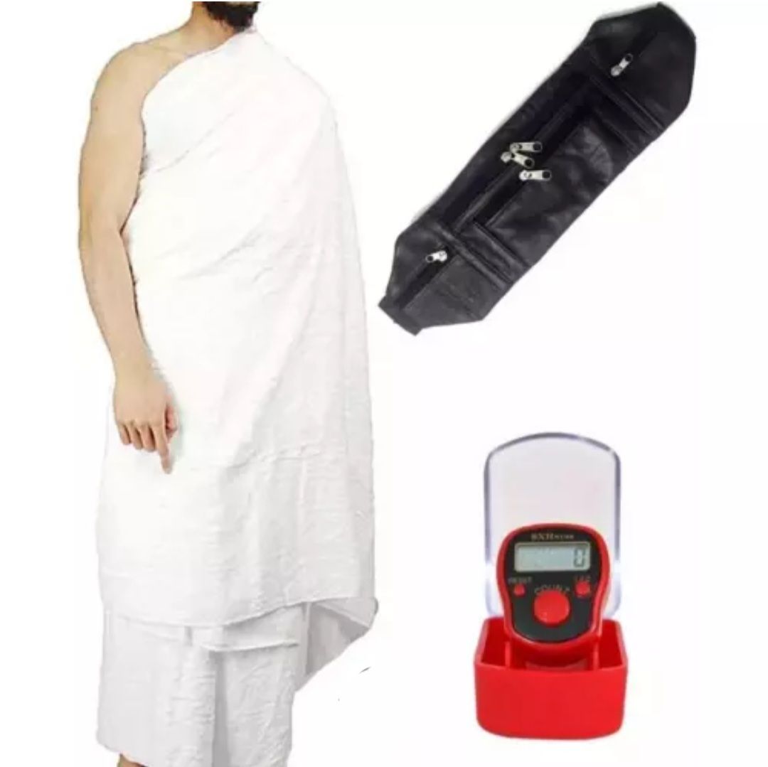 Pack Of 3 Ihram Ahram Ehram + Belt + Digital Tasbeeh | Daraz.pk