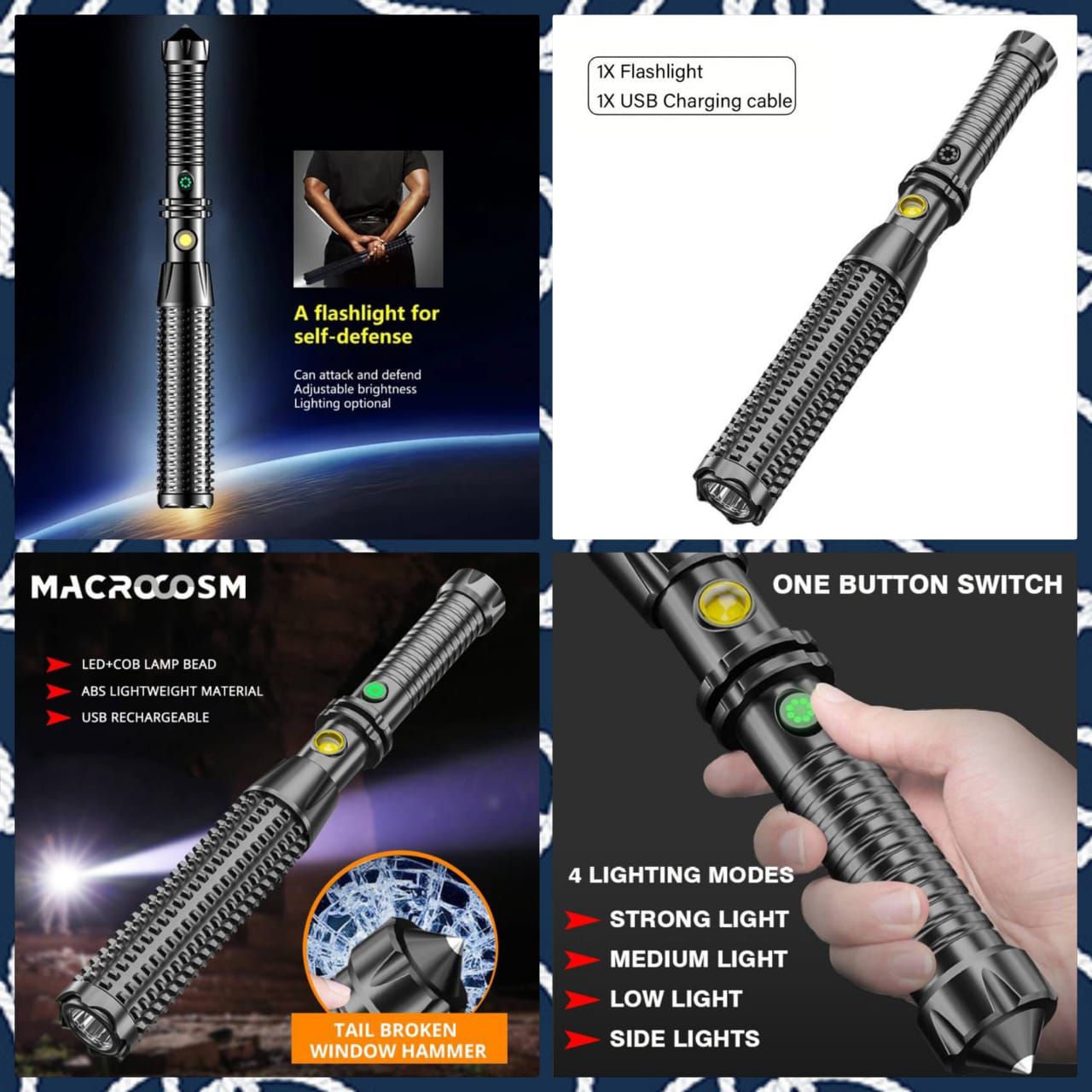 Outdoor Self defence LED Flashlight focusable mace bat tactical torch ...