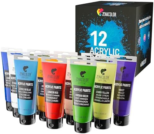 Zenacolor Set of 12 Acrylic Paints 120 ml 12 Colours Large Format ...