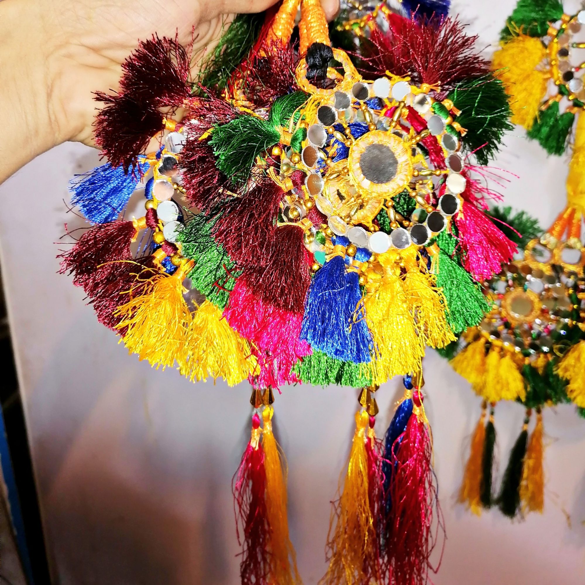 Tribal Sindhi Long MultiColor Paranda Hair Catcher, MultiColor Mirror ...