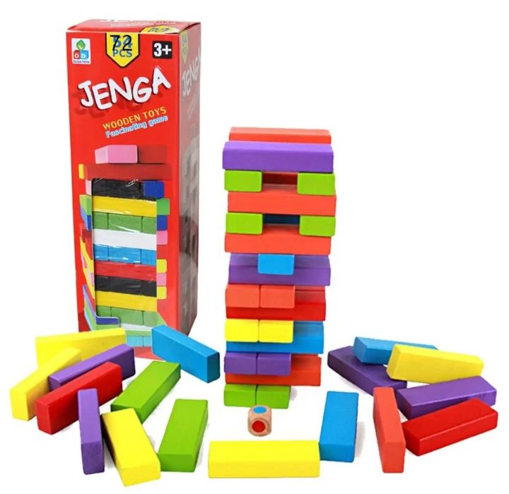 Jenga Wooden Kids Game Small Size 52 Blocks with 2 Dice Stacking ...