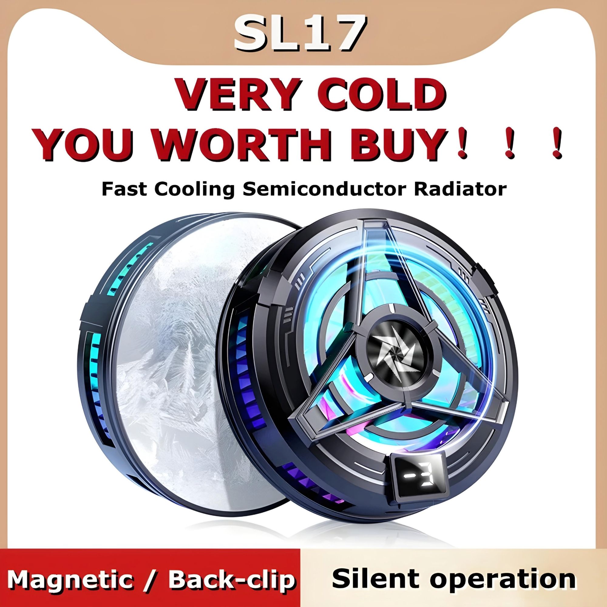 SL17 | 2024 NEW Magnetic/ Back-clip Mobile Phone Semiconductor Cooling Radiator PUBG Game Cooler ...