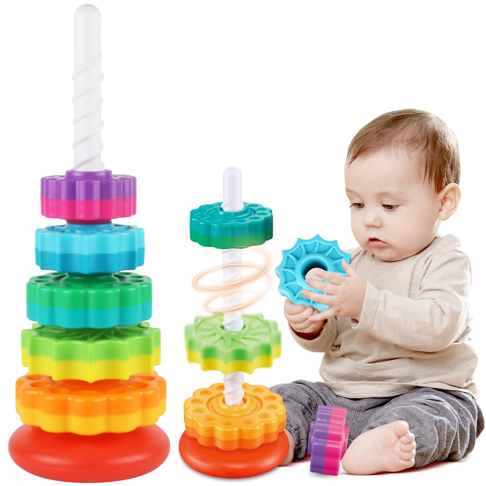 Spinning Stacking Toys for Toddlers 1-3, Spinner Ring Stacker ...