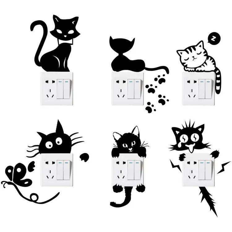 Switch Sticker 6 Pcs Lovely Cute Cartoon Vinyl Wall Switch Sticker for ...