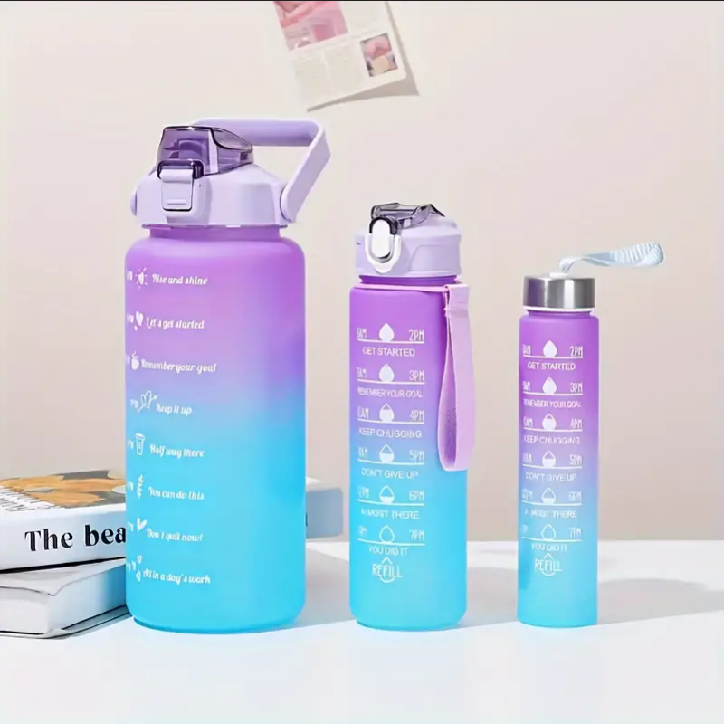 3Pcs Gradient Plastic Cup Set Large Capacity Sports Water Bottle ...