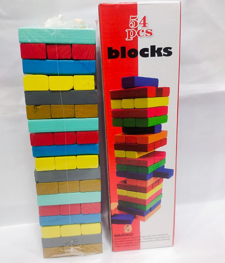 54 Pcs Wooden Jenga Blocks Large Size Colours Edition | Daraz.pk