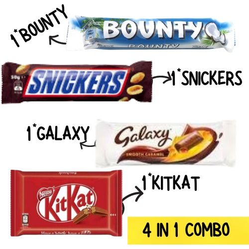 Chocolate Combo (snickers,bounty,kitkat,galaxy) pack of 4 (all in 1 ...