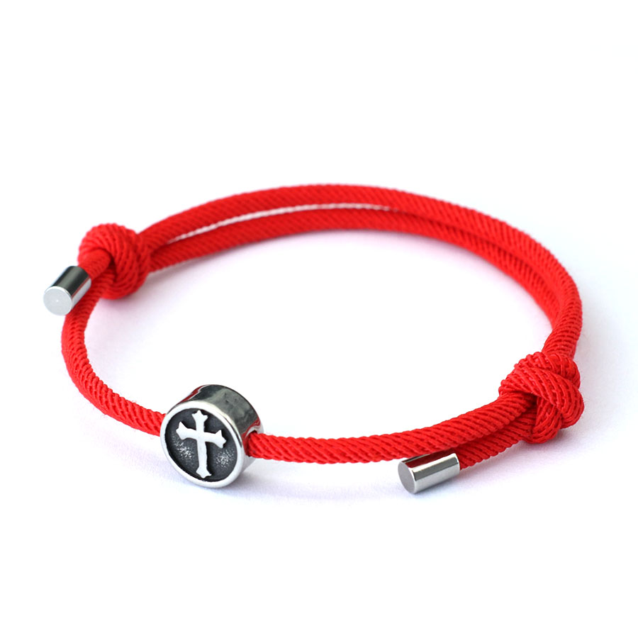 Vintage Mens Bracelet Rope Stainless Steel Viking Cross Braslet Sliding ...