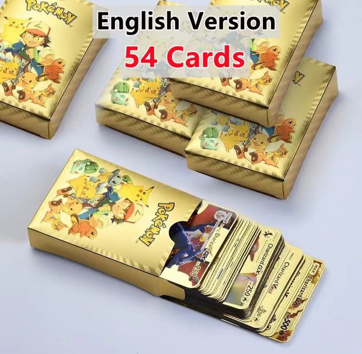 55pcs Gold Foil Anime Cartoon Pokemon English Version Tcg Cards For ...