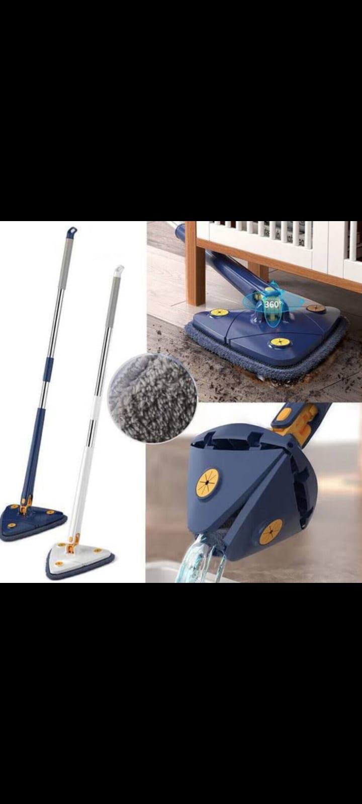 Extended Triangle Auto Squeeze Long Handle Mop 360 Twist Squeeze ...