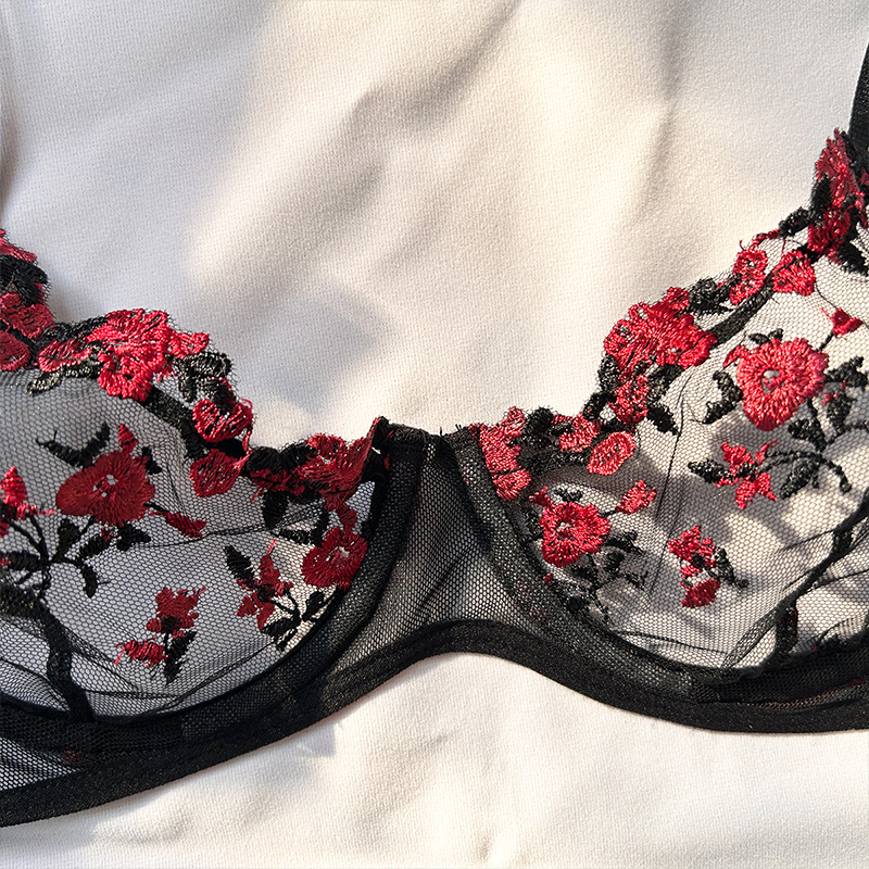 Sexy Underwear For Women Transparent Embroidered Small Flowers Bra Hot ...