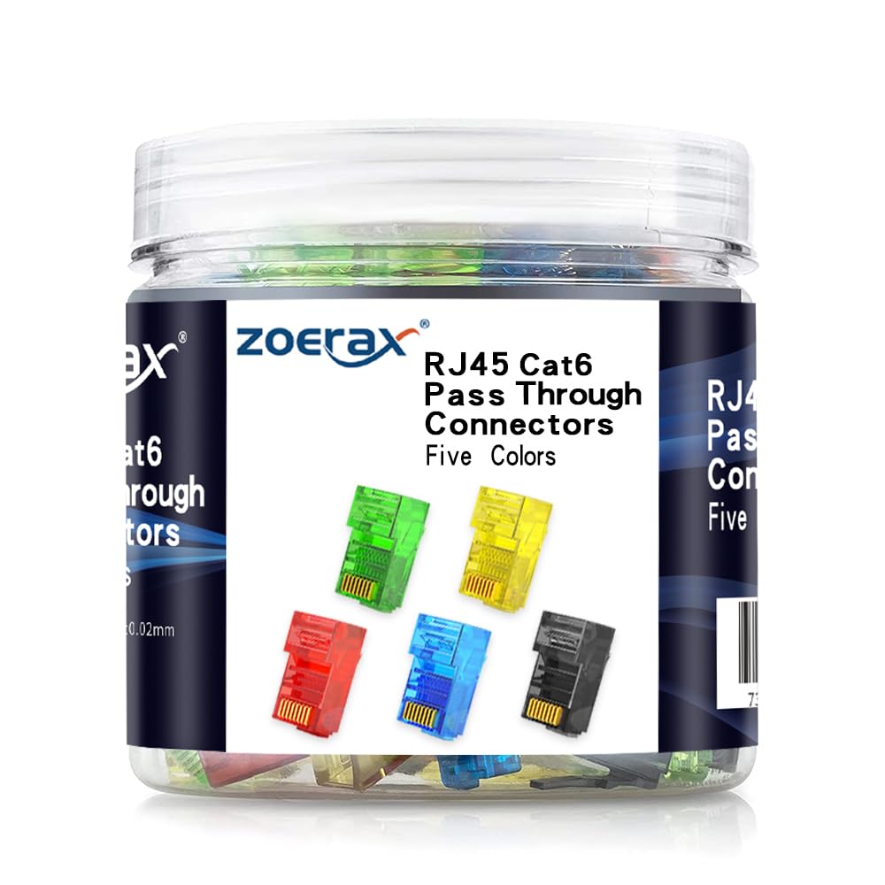 ZOERAX 100-Pack RJ45 Cat6 Pass Through Connector, Assorted Colors, RJ45 ...