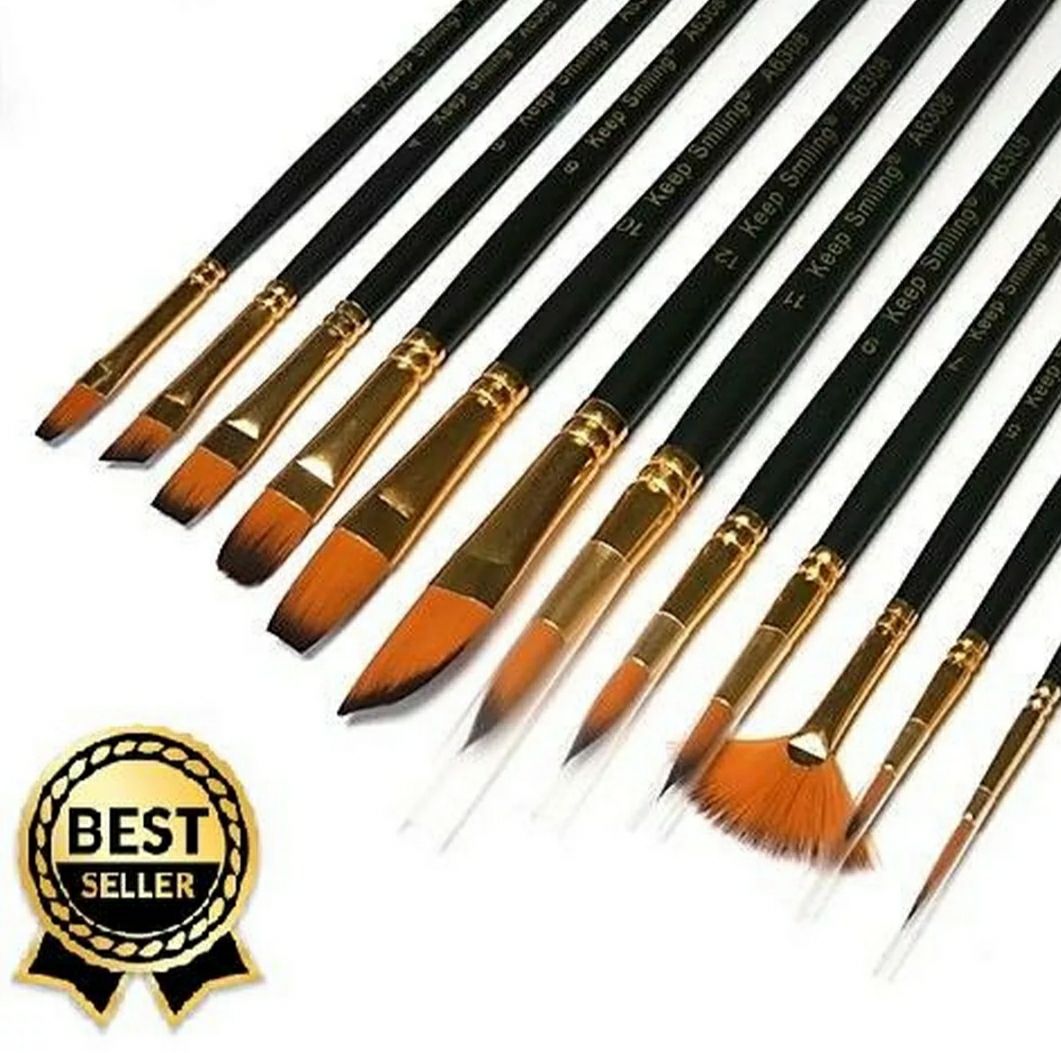 Paint Brushes Professional Quality Flat Tip Round Tip Angular Tip 12 ...