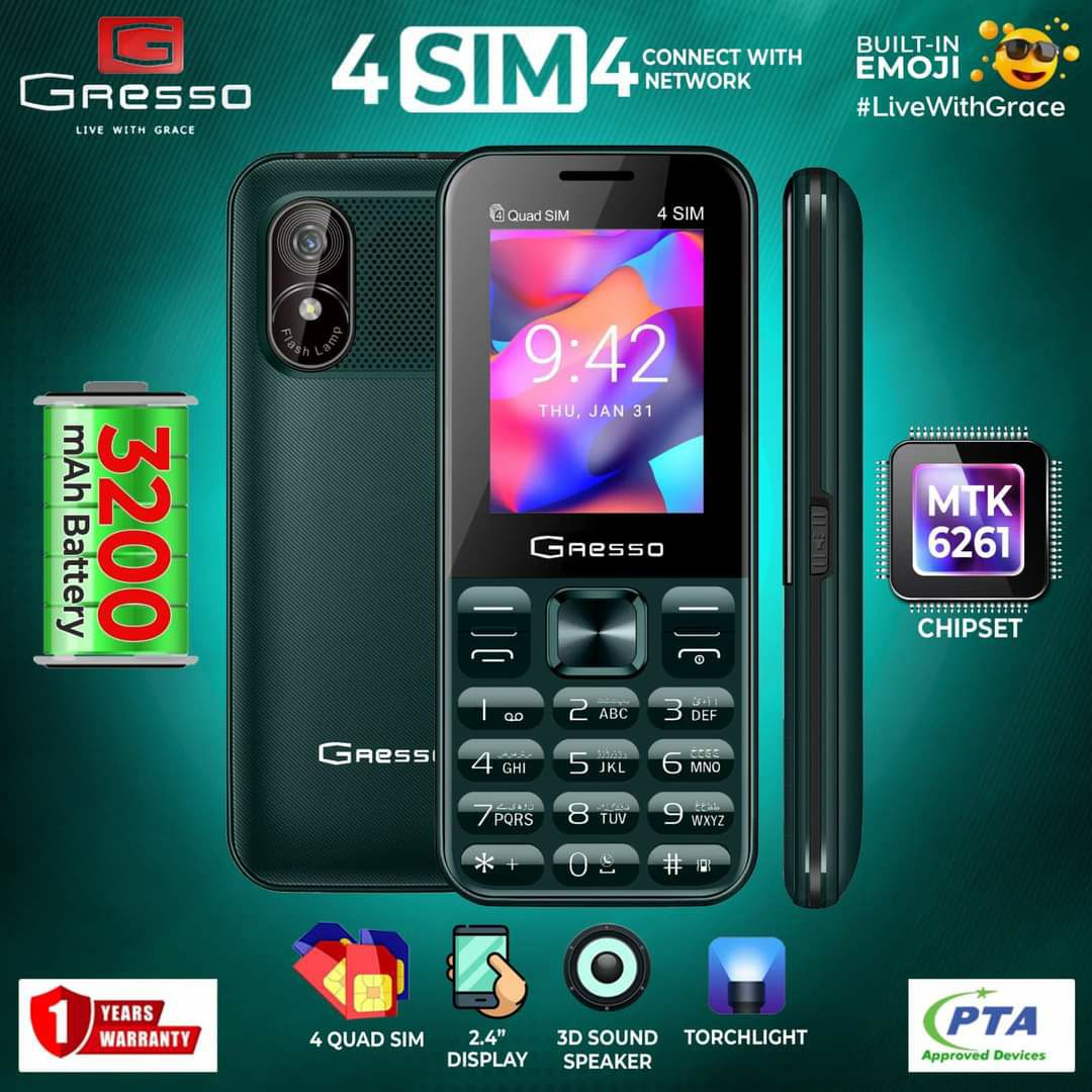 Gresso 4 Sims - 4 Sims - PTA Approved - 2.4 Inch Display - 3200mAH ...