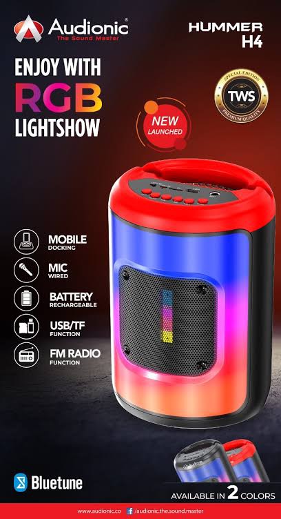 Audionic Hummer H4, Bluetooth Portable Speaker With Separate Mic, RGB ...