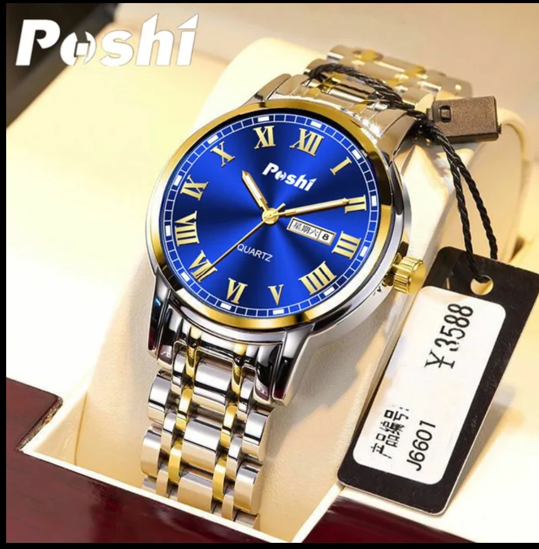 POSHI Stainless Steel Quartz Wrist Watch for Man Luxury Week Date ...