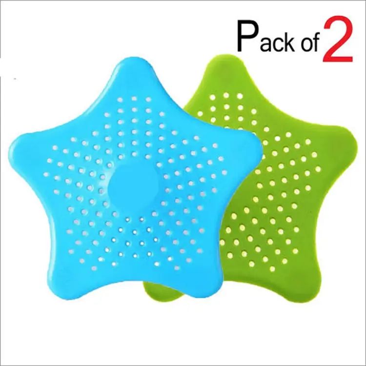 PACK OF 2- Silicone Star Shaped Sink Filter Bathroom Hair Catcher Drain ...