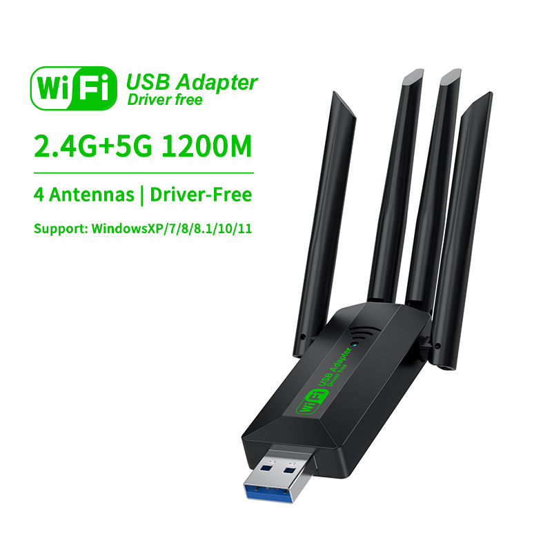 4 Antenna WiFi USB Adapter Dual Band 2.4G+5Ghz 1200Mbps Wi-Fi Dongle ...