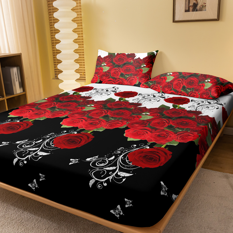 1 piece of delicate red rose patterned frosted bedsheet, bedroom ...