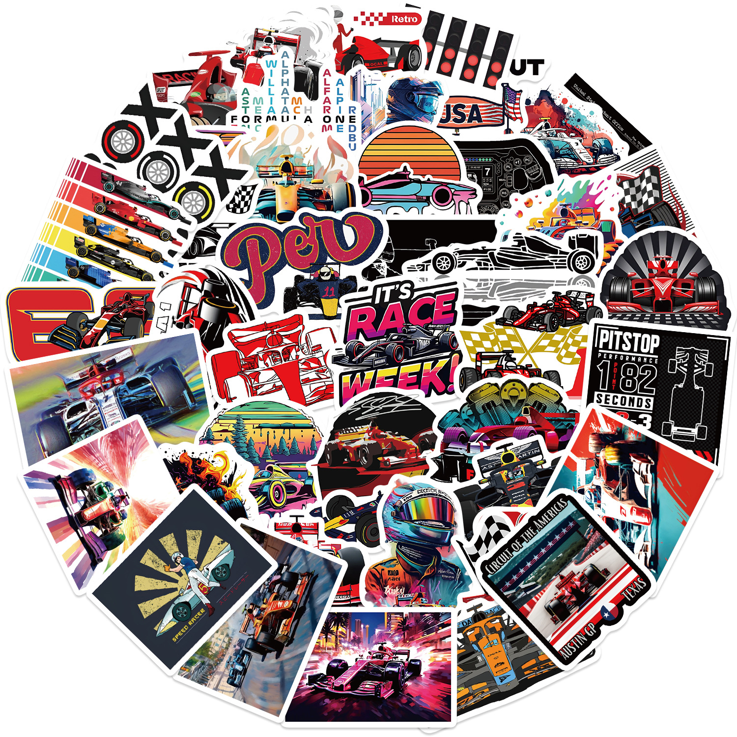 50pcs F1 Formula One Racing Stickers Funny Cartoon Graffiti Decals ...