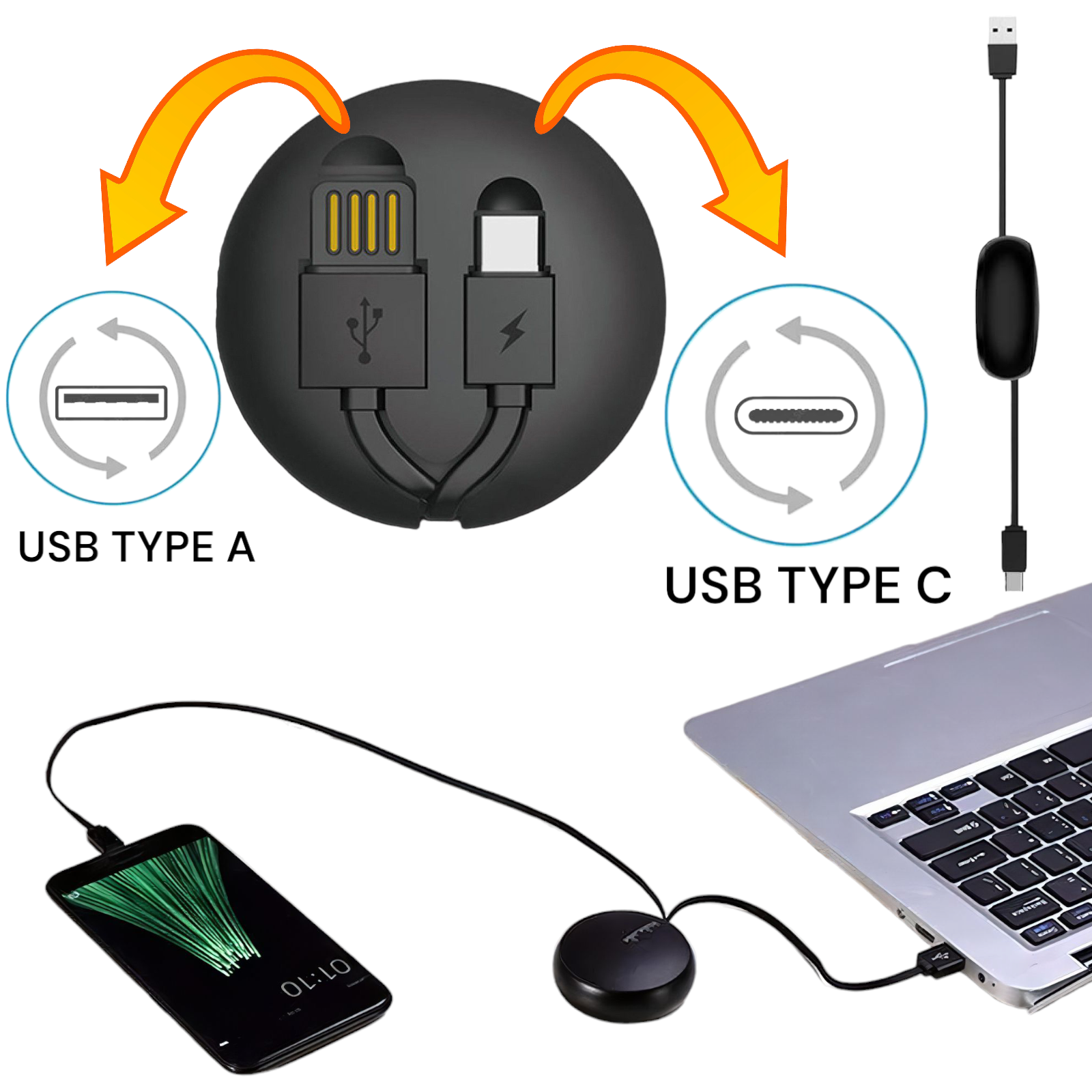 Retractable USB Type-C Cable - Compact and Portable for Easy Travel and ...