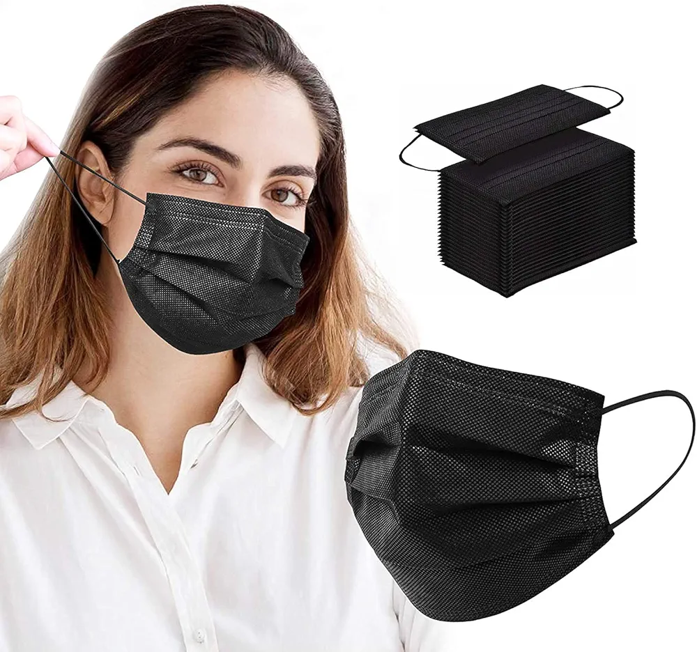 Pack of 20 Disposable Face Masks 3Ply Black Face Mask Disposable Masks ...