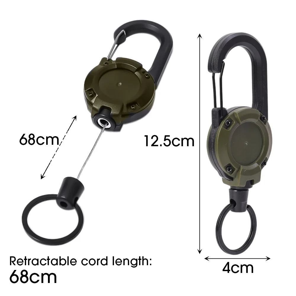Retractable Heavy Duty Pull Reel Carabiner Key Chains Strong Steel Wire ...