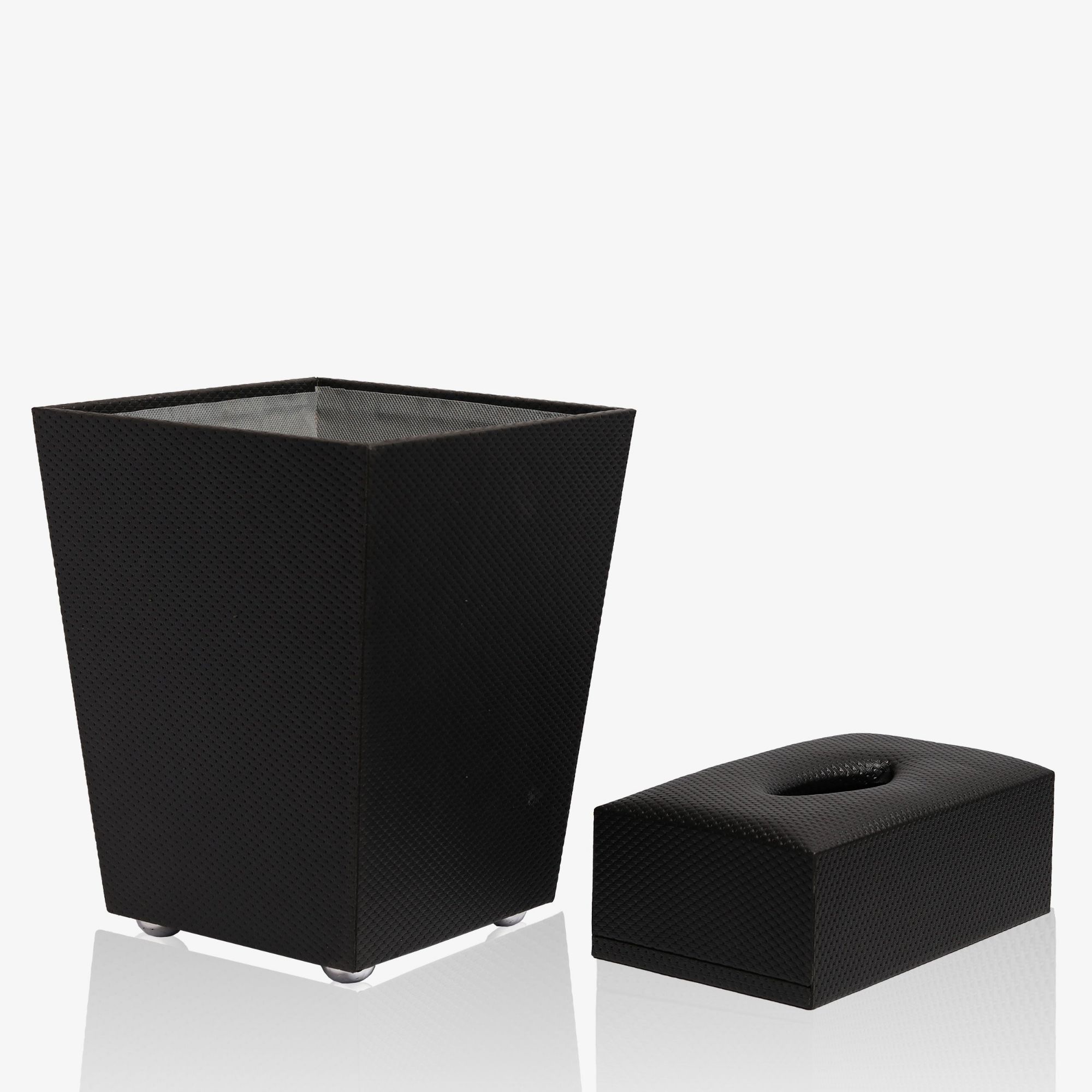 Black Leather Dustbin & Tissue Box Set | Leather Dustbin Set | Daraz.pk