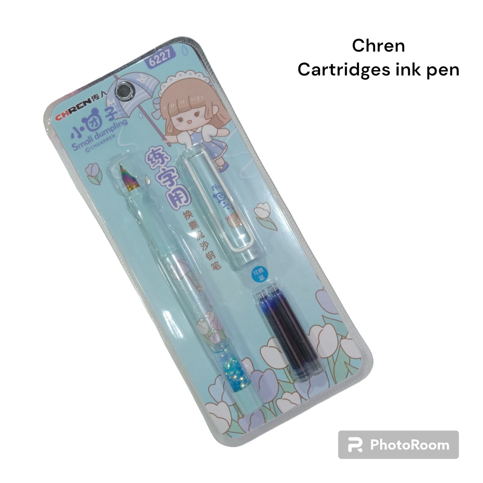 chren fountain ink pen with refiller and glittery gel inside pen ...