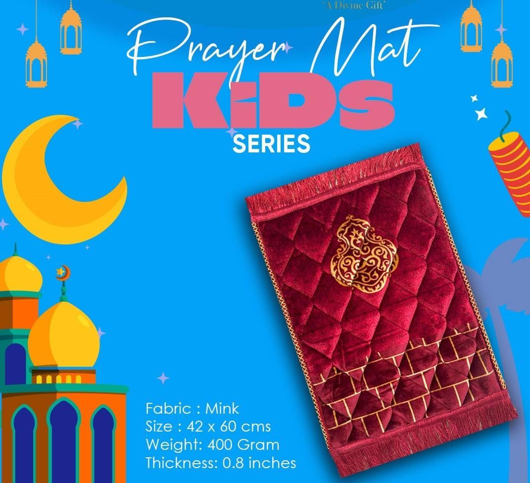 Soft Velvet Kids Prayer Mat 40x60 cm Polyester Embossed Janamaz Rug ...