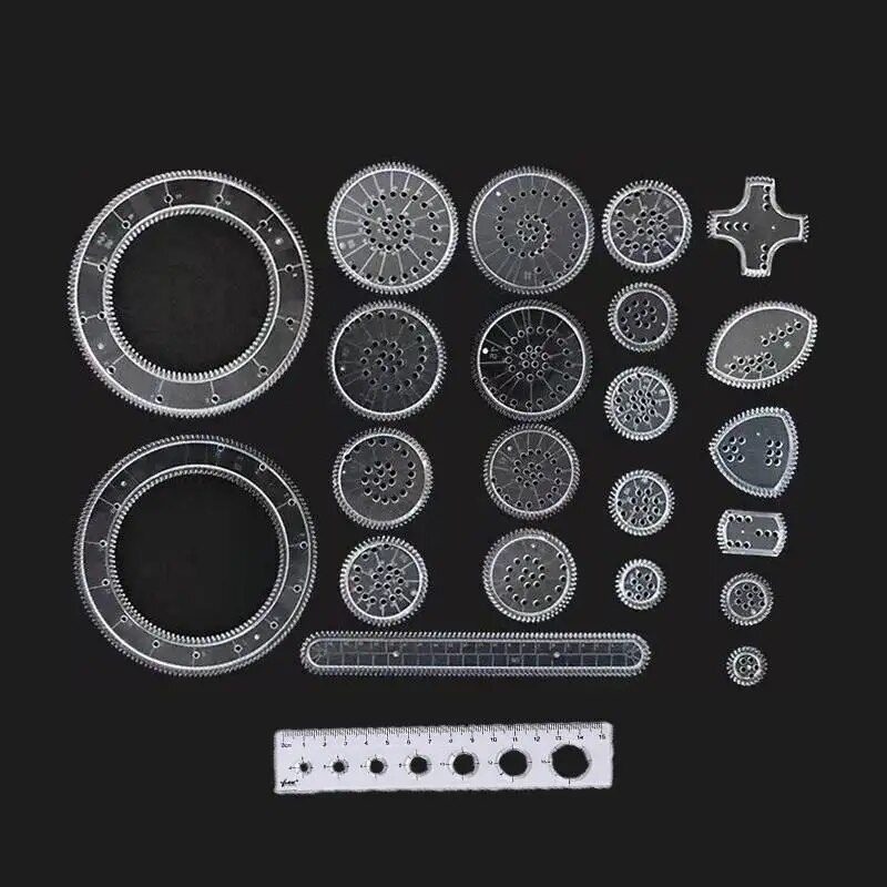 23pcs Transparent Flower Ruler Set Spirograph Drawing Ruler Tools Set ...