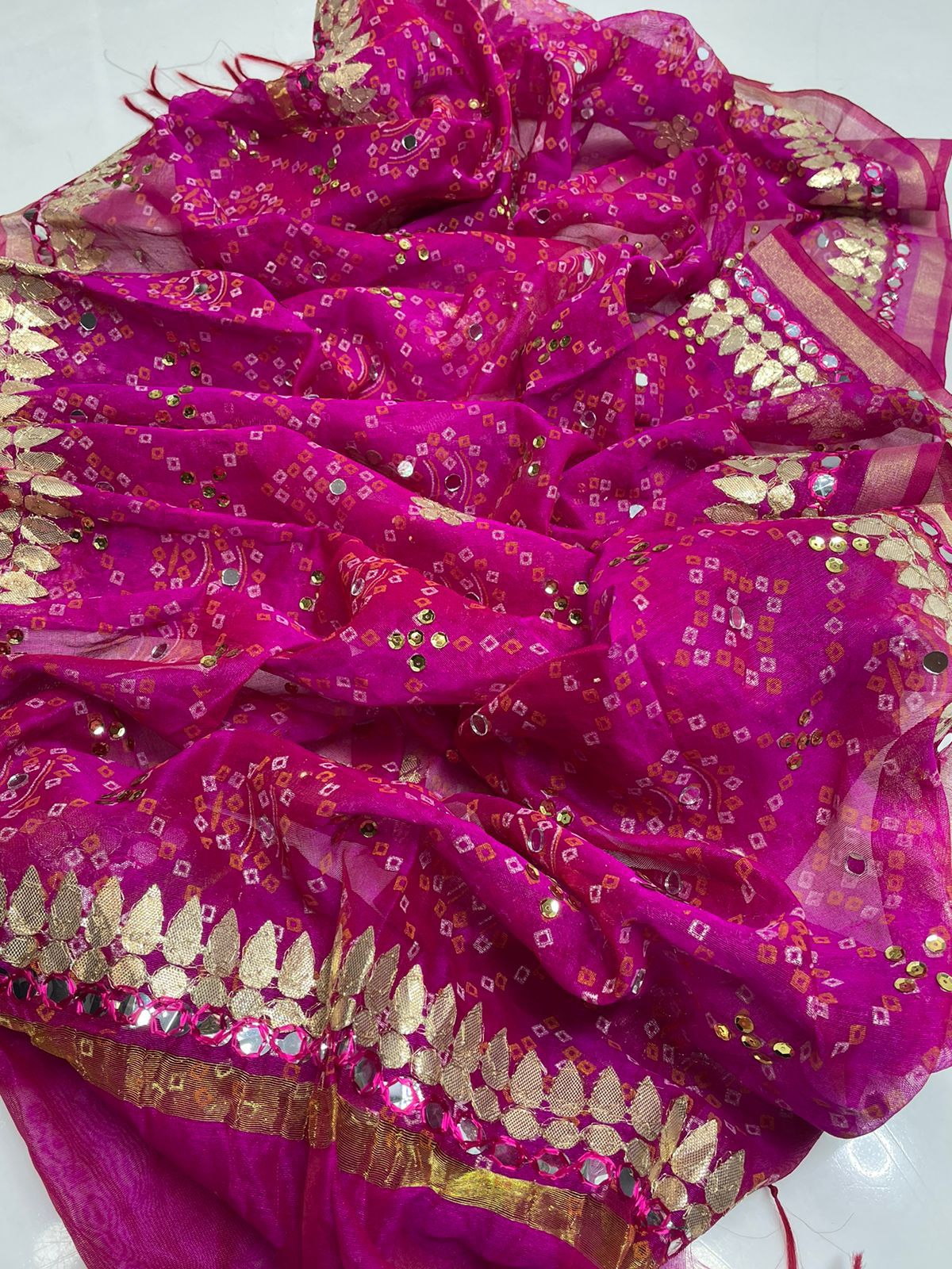 B04 Most Beautiful Indian Tissue Organza Mirror Gotta & Print Dupatta ...