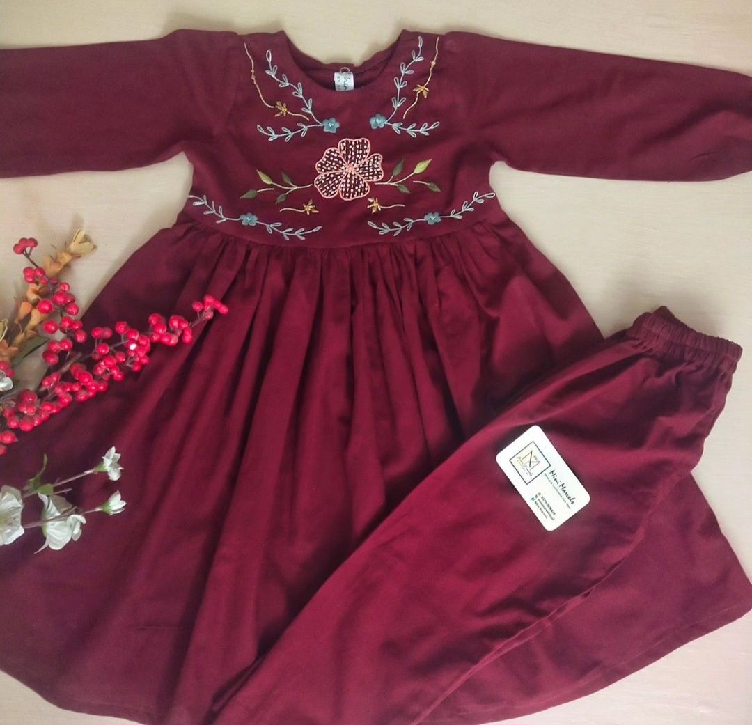 lawn hand embroidered frock with matching trouser 2pc set for baby ...