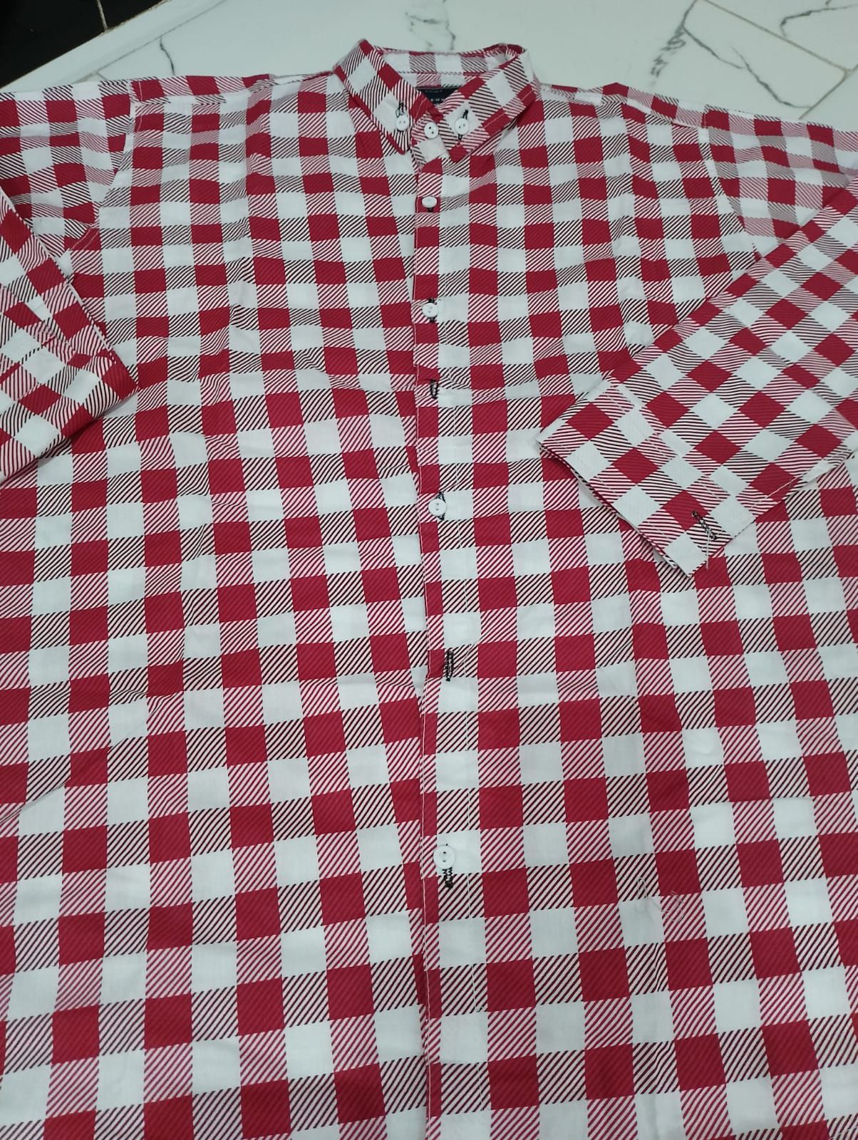 Men's Red & White Cotton Check Shirt – Full Sleeves, Casual Wear ...