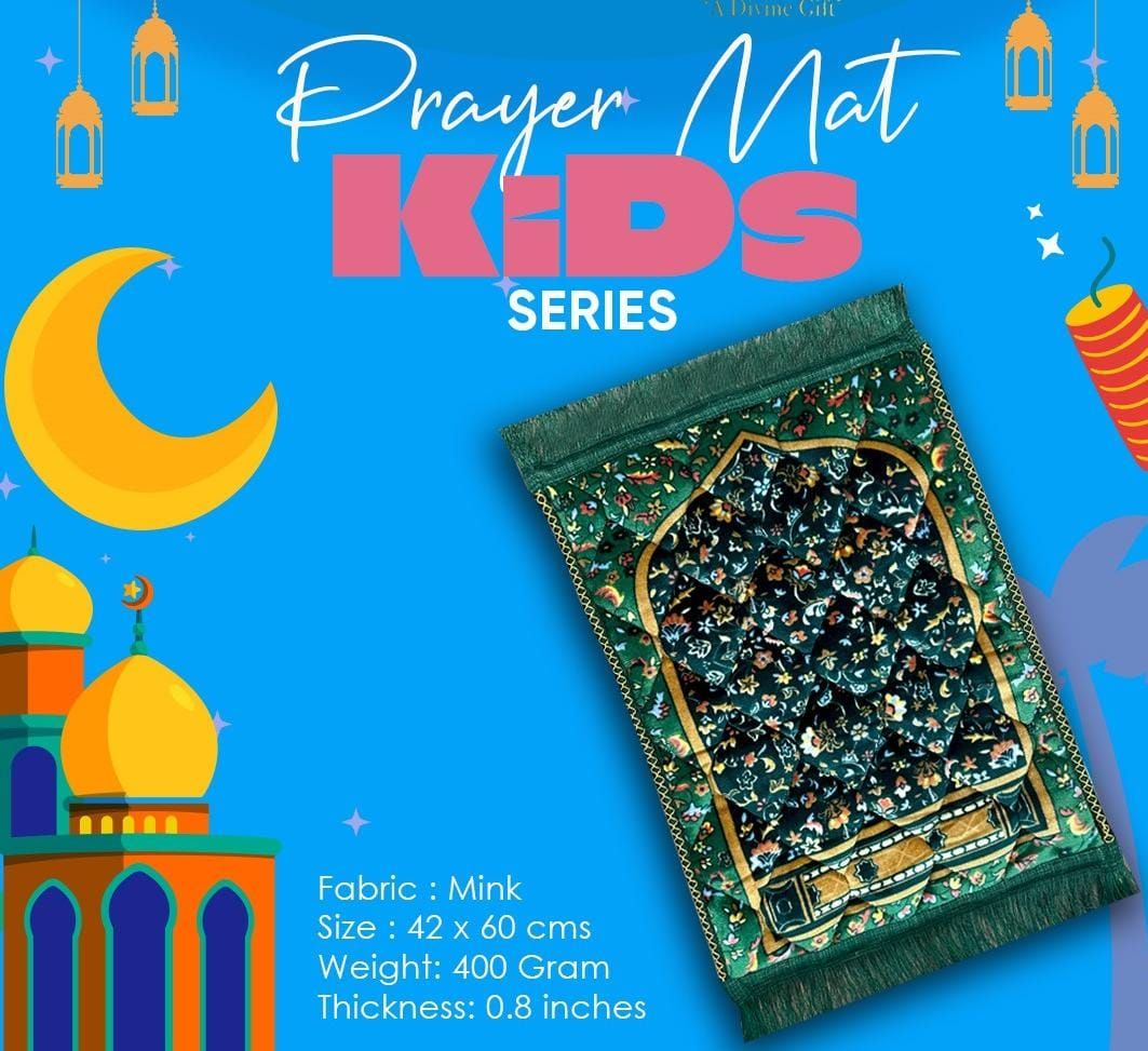 Soft Velvet Kids Prayer Mat 40x60 cm Polyester Embossed Janamaz Rug ...